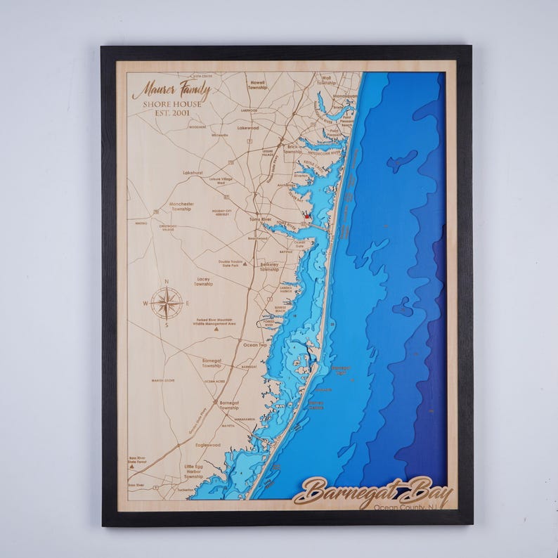 Barnegat Bay New Jersey Wood Map 3D Custom Lake, Island, Coast Map ...