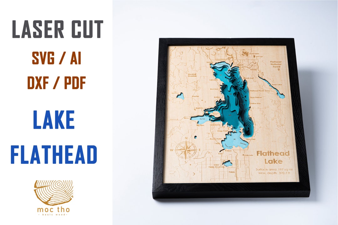 Digital File PDF, AI, SVG Flathead Lake Map Wood Multilayer Laser Cut ...