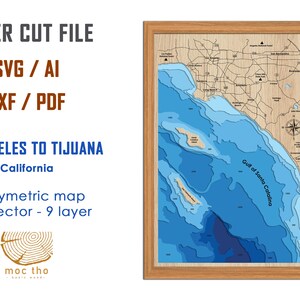 Digital File PDF, SVG Los Angeles to Tijuana Map Bathymetric Depth ...