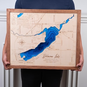 Digital File PDF, SVG - Delavan Lake, Wisconsin Map Bathymetric Depth ...