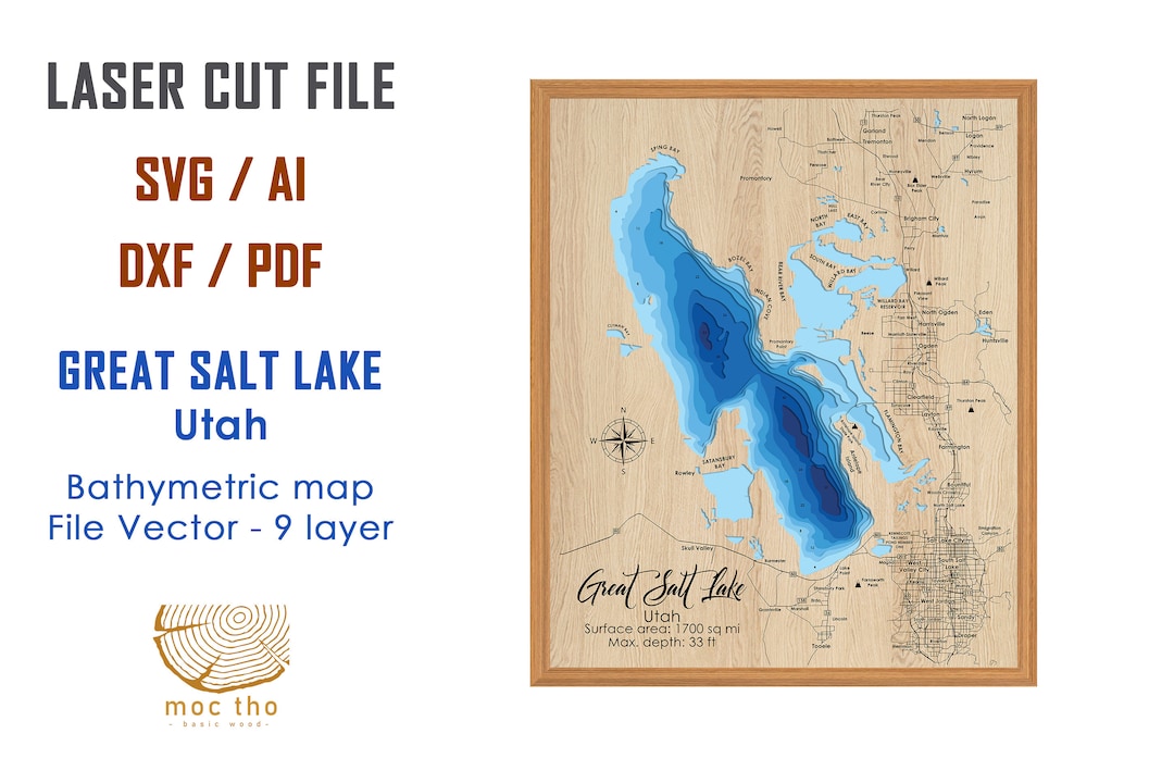 Digital File PDF, SVG - Great Salt Lake Utah, Bathymetric Depth Layers ...