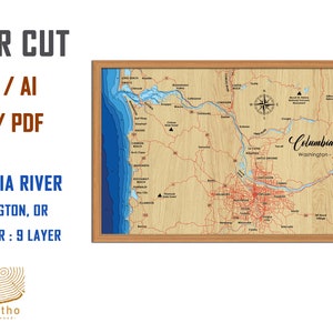 Digital File PDF, SVG - Columbia River Oregon Map Bathymetric Depth ...