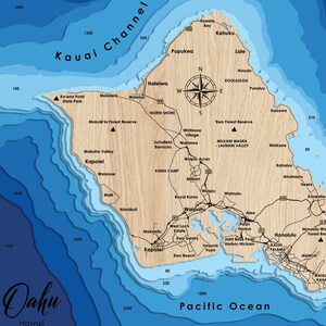 Digital File PDF, SVG - Oahu, Hawaii Map, Bathymetric Depth Layers SVG ...