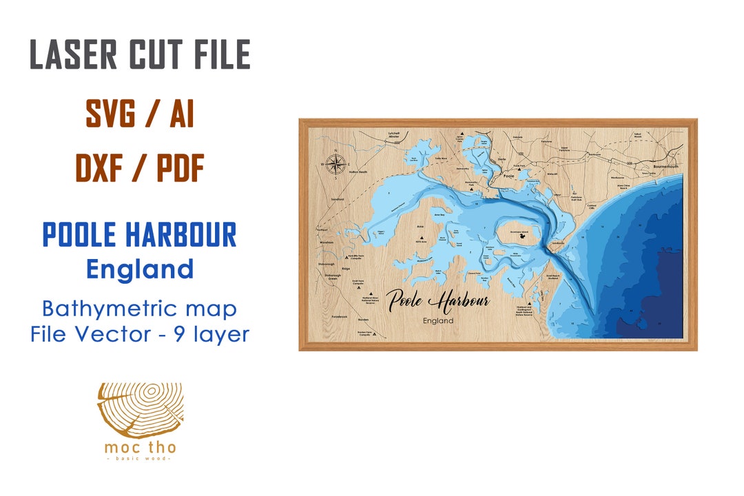 Digital File PDF, SVG - Poole Harbour England Map Bathymetric Depth ...