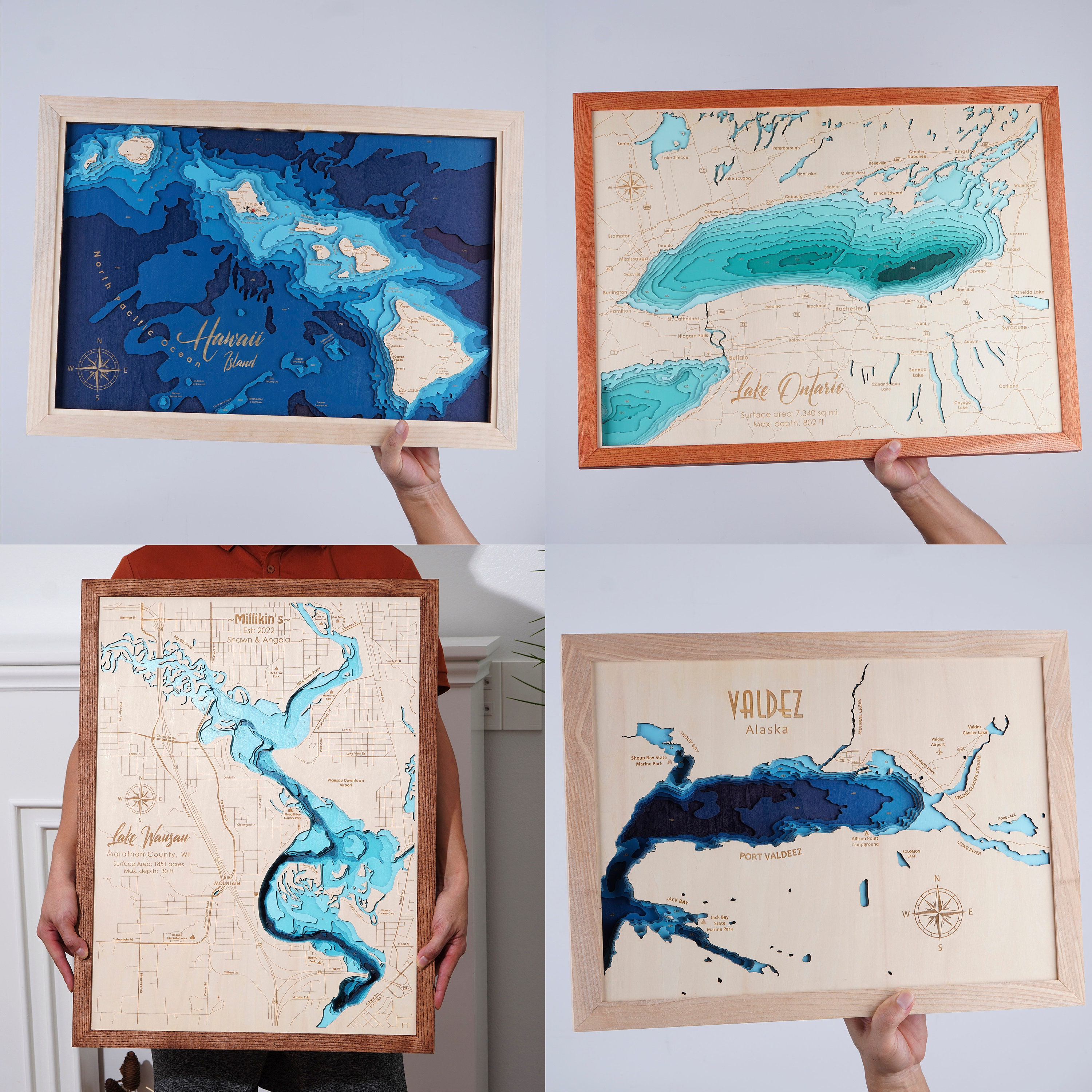 Dead Lake Minnesota Wood Map 3D Custom Lake, Island, Coast Map ...