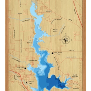 Digital File PDF, SVG - Eagle Mountain Lake Texas Map Bathymetric Depth ...