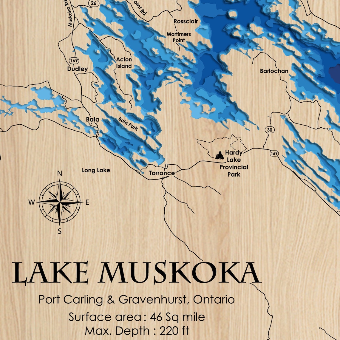 Digital File PDF SVG Lake Muskoka Ontario Map Bathymetric - Etsy