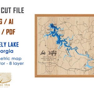 Digital File PDF, SVG - Nottely Lake Union County Georgia, Bathymetric ...