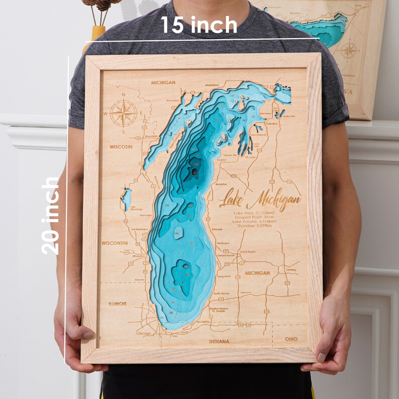 Lake Michigan 10 Layer Wood Map Great Lakes Custom Map Wood - Etsy