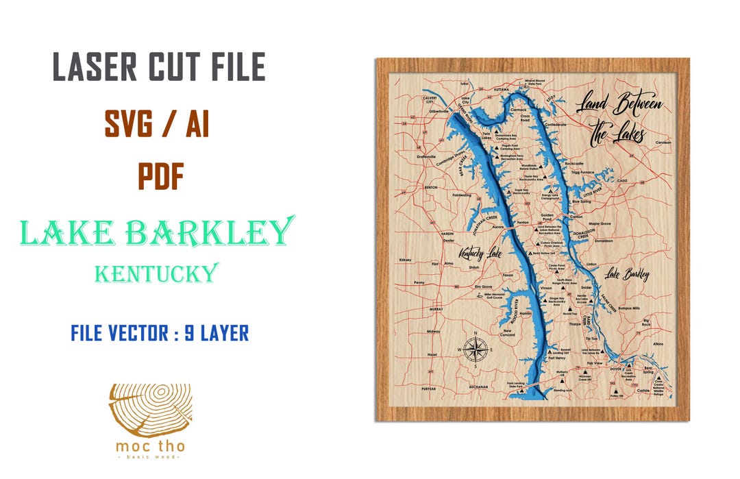 Digital File PDF, SVG - Lake Barkley Kentucky, Bathymetric Depth Layers ...
