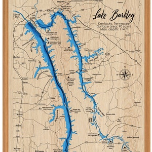 Digital File PDF, SVG - Lake Barkley Kentucky Map Bathymetric Depth ...