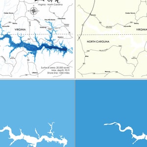 Digital File PDF, SVG - Lake Gaston Va North Carolina Map Bathymetric ...