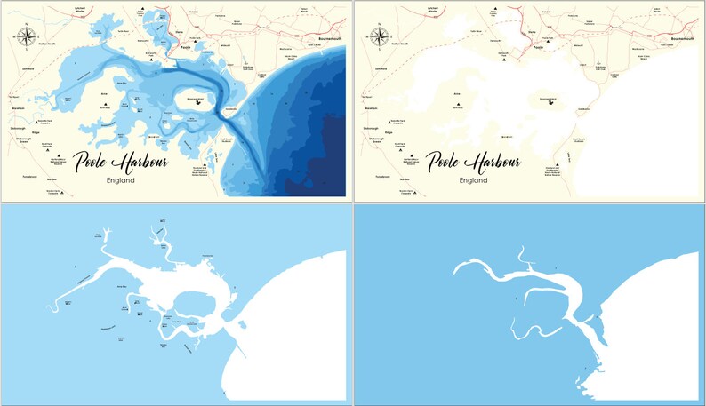 Digital File PDF, SVG - Poole Harbour England Map Bathymetric Depth ...