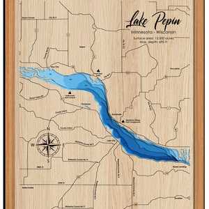 Digital File PDF, SVG - Lake Pepin Minnesota Wisconsin, Bathymetric ...