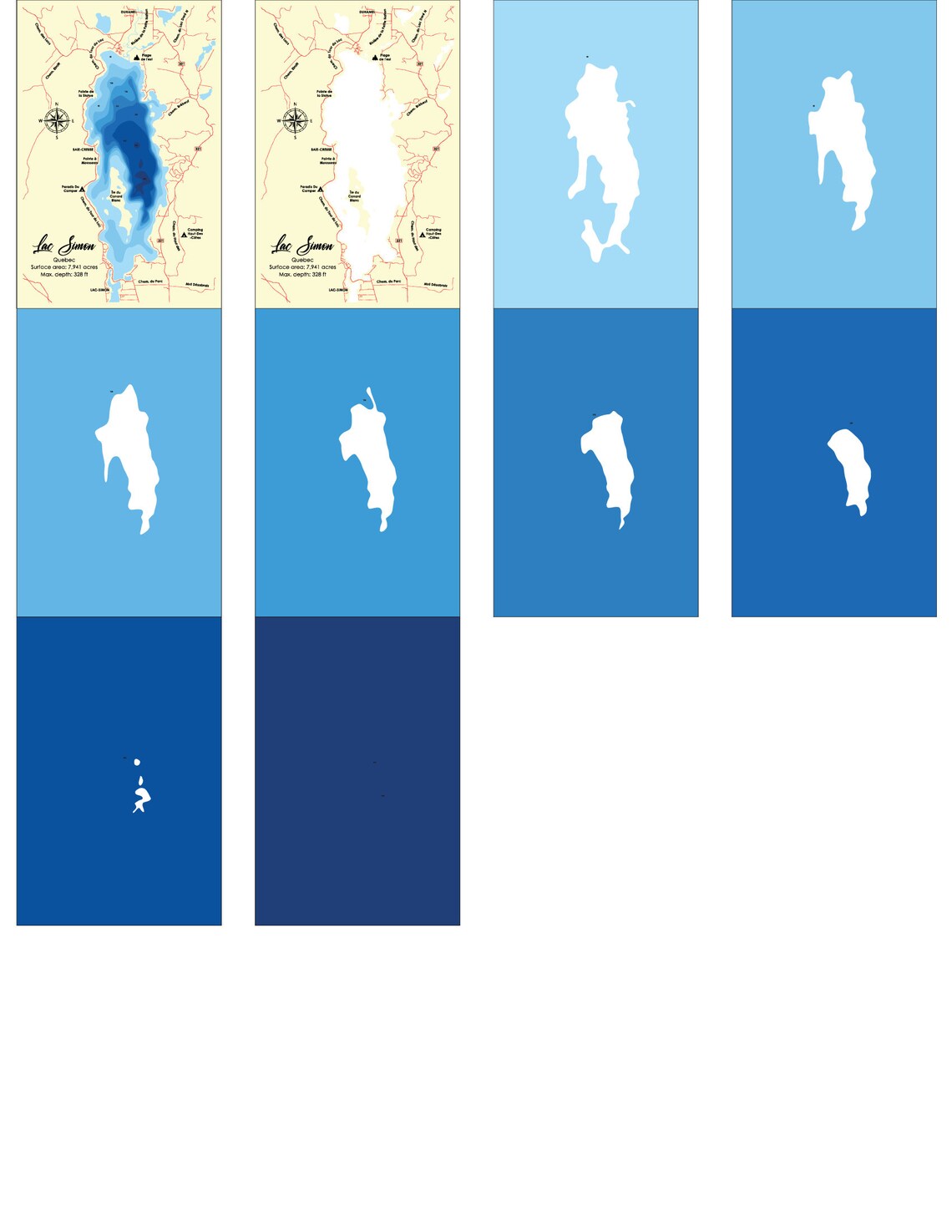 Digital File PDF, SVG - Lac Simon Quebec Bathymetric Depth Layers SVG ...