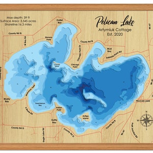 Digital File PDF, SVG - Pelican Lake Wisconsin Bathymetric Depth Layers ...