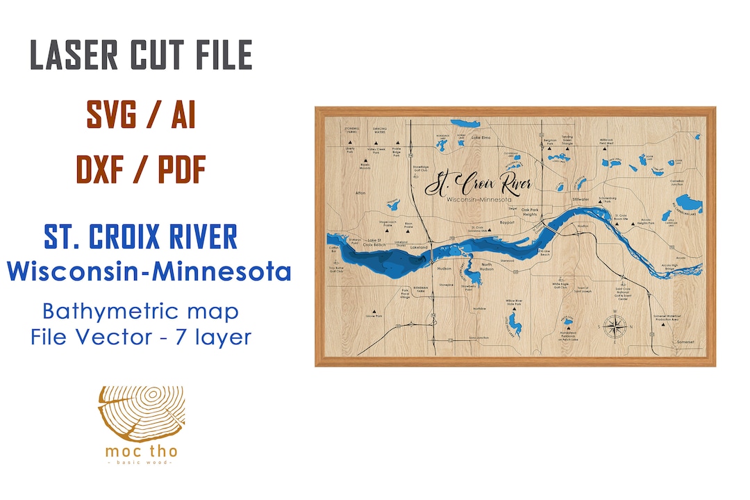 Digital File PDF, SVG - St Croix River Map Bathymetric Depth Layers SVG ...