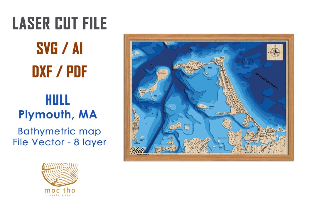 Digital File PDF, SVG - Hull Massachusetts Map, Bathymetric Depth ...
