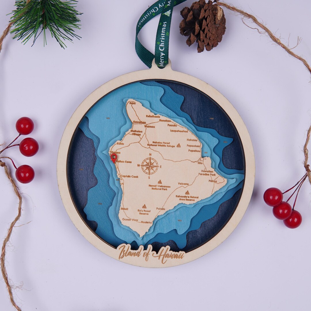 Island of Hawaii, Big Island Ornament Map 6 Layer 6 Inch, Custom Wooden ...