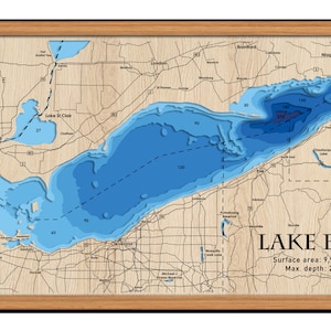 Digital File DXF, AI, SVG - Lake Erie Map Wood Bathymetric Map , Custom ...