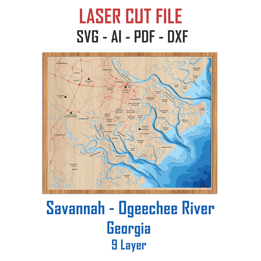 Digital File PDF, SVG - Savannah Georgia - Ogeechee River Bathymetric ...