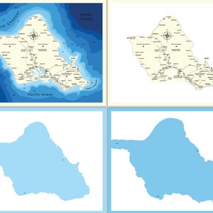 Digital File PDF, SVG - Oahu, Hawaii Map, Bathymetric Depth Layers SVG ...