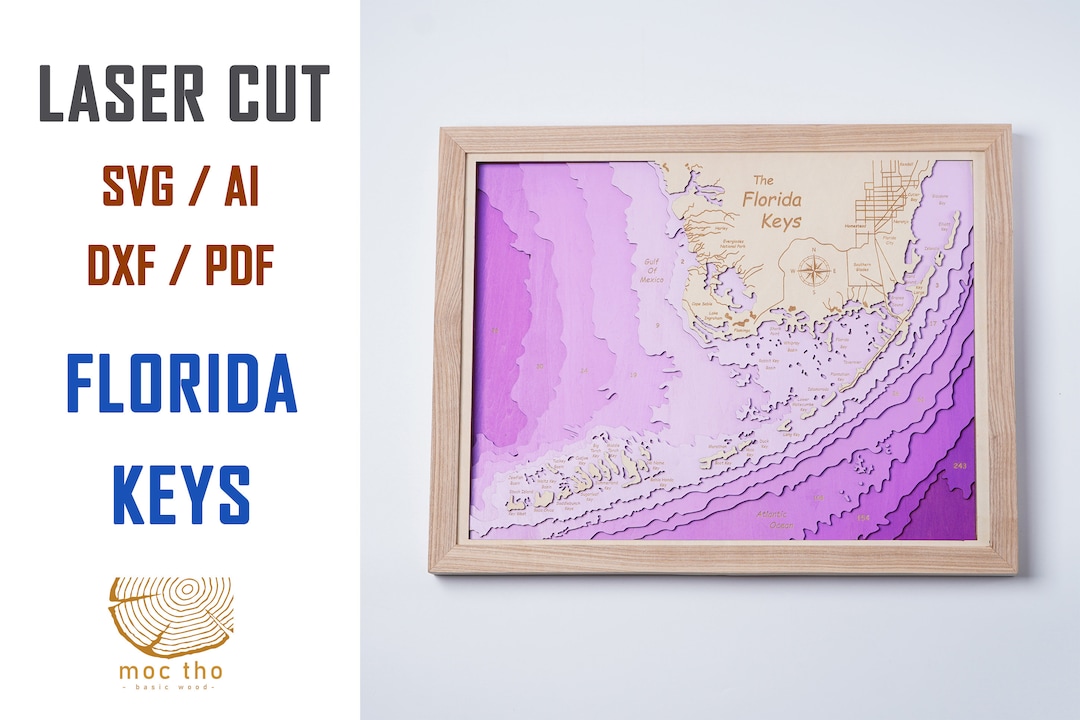 Digital File DXF, AI, SVG - the Florida Key Map Wood Bathymatric Map ...