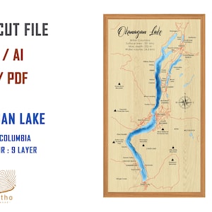 Digital File PDF, SVG - Okanagan Lake British Columbia Map Bathymetric ...