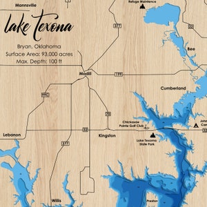 Digital File PDF, SVG - Lake Texoma Bryan Oklahoma, Bathymetric Depth ...