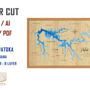 Digital File PDF, SVG - Lake Patoka Indiana Bathymetric Depth Layers ...