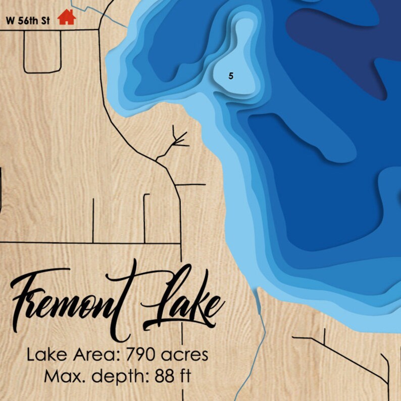 Digital File PDF SVG Fremont Lake Michigan Map Bathymetric - Etsy