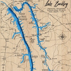 Digital File PDF, SVG - Lake Barkley Kentucky Map Bathymetric Depth ...