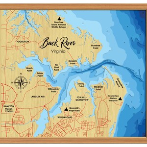 Digital File PDF, SVG Back River, Hampton, Virginia, Bathymetric Depth ...