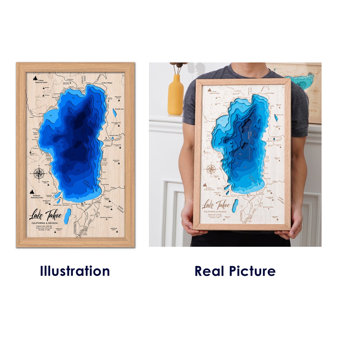 Lake Erie Wood Bathymetric Map Custom Wood Lake River Map - Etsy