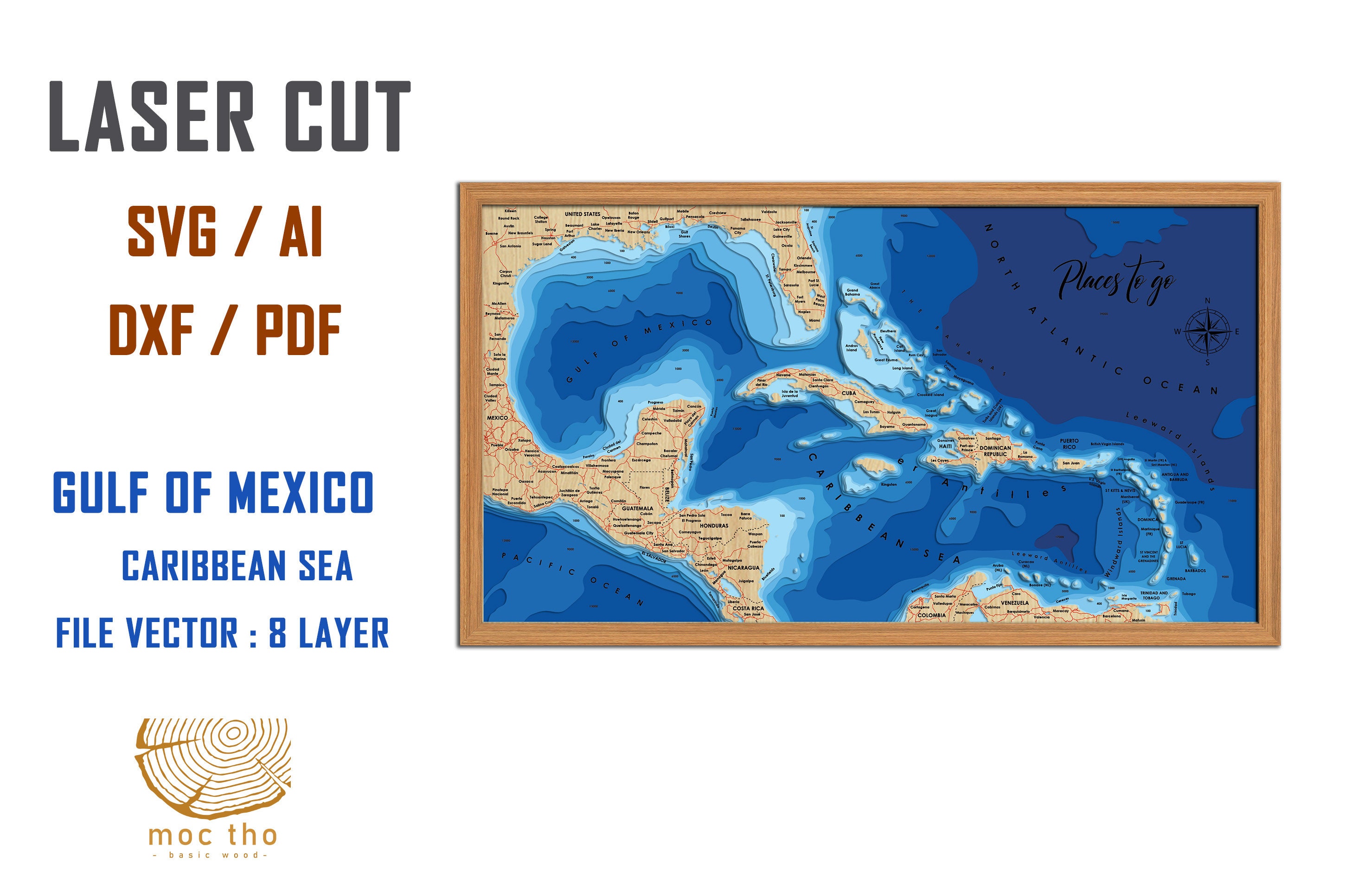 Digital File PDF, SVG - Gulf of Mexico, Caribbean Sea, Bahamas Map ...