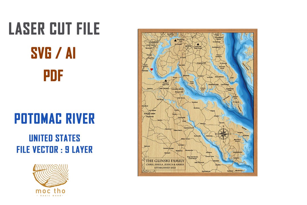 Digital File PDF, SVG - Potomac River Bathymetric Depth Layers SVG File ...