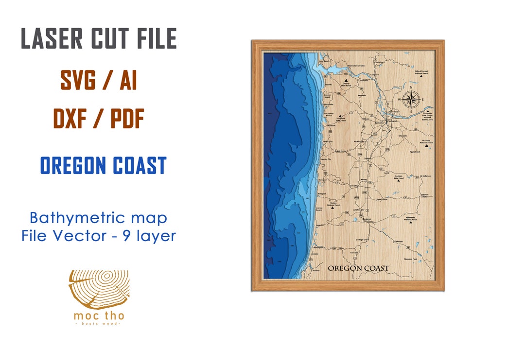 Digital File PDF, SVG - Oregon Coast or Bathymetric Depth Layers SVG ...