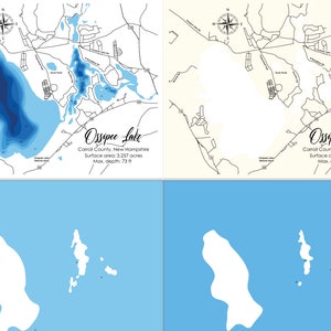 Digital File PDF, SVG - Ossipee Lake Carroll County Nh Bathymetric ...