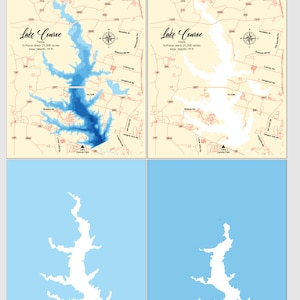 Digital File PDF, SVG - Lake Conroe, Texas Bathymetric Depth Layers SVG ...
