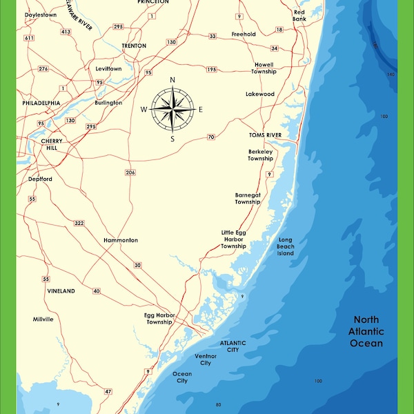 Jersey Shore Map - Etsy