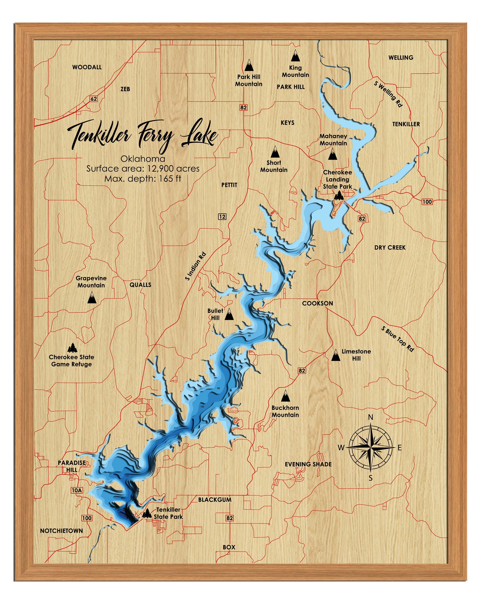 Digital File PDF, SVG Tenkiller Lake Oklahoma, Bathymetric Depth Layers ...