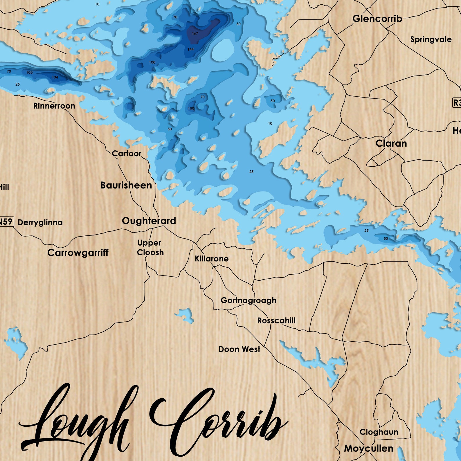 Digital File PDF, SVG - Lough Corrib Ireland, Bathymetric Depth Layers ...