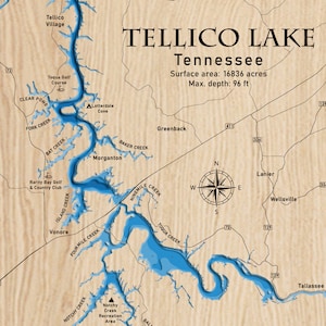 Digital File PDF, SVG - Tellico Lake Tennessee, Bathymetric Depth ...