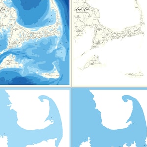 Digital File PDF, SVG - Cape Cod Massachusett Bathymetric Depth Layers ...