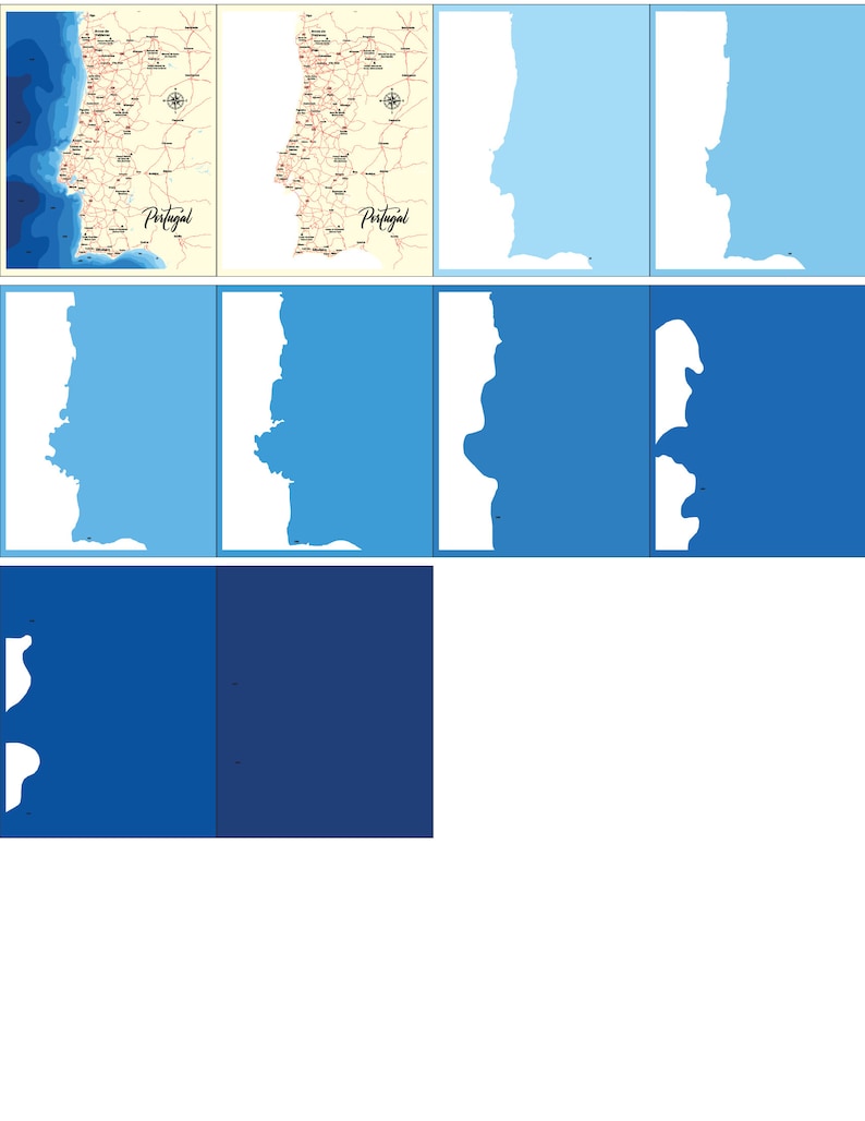 Digital File PDF, SVG - Portugal 3d Map, Bathymetric Depth Layers SVG ...