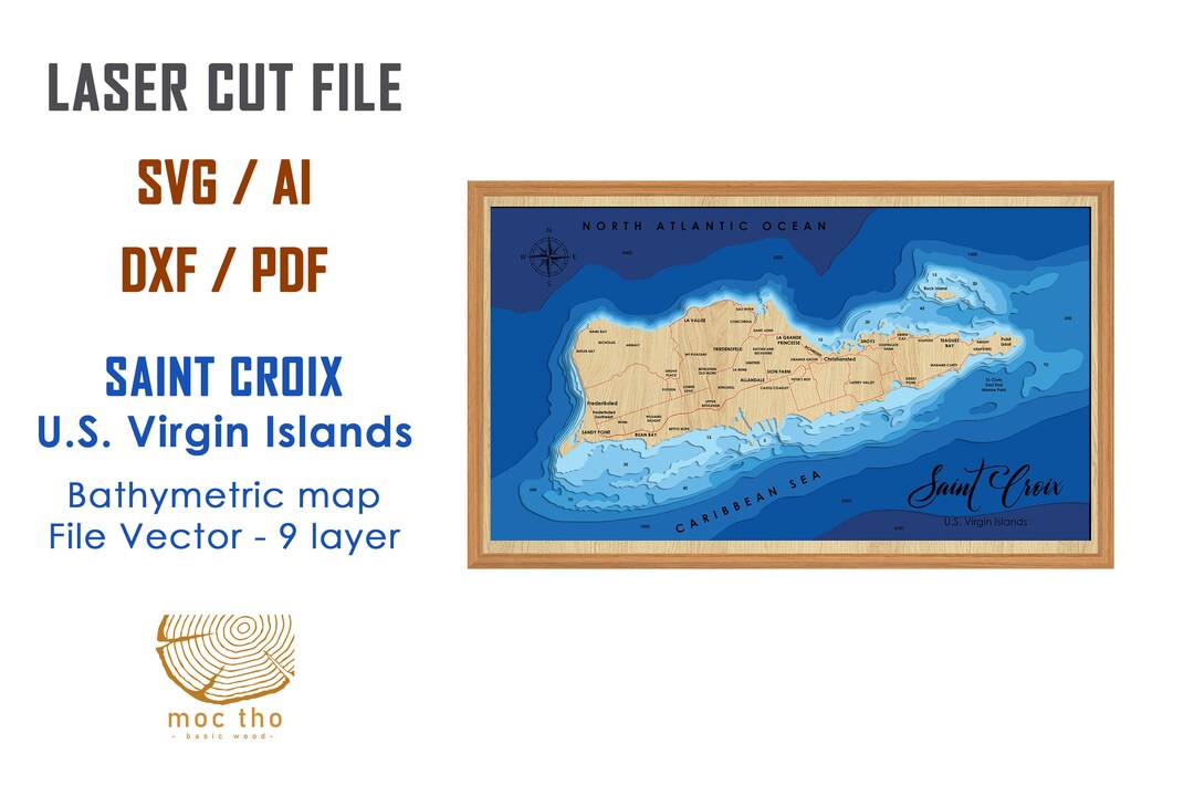 Digital File PDF, SVG - St Croix Island Usvi Map Bathymetric Depth ...