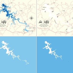 Digital File PDF, SVG - Nottely Lake Union County Georgia, Bathymetric ...