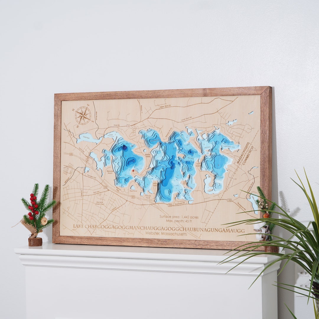 Webster Lake, Massachusetts 10 Layer Map, Custom Wood Lake Map ...