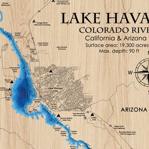 Digital File PDF, SVG - Lake Havasu California, Bathymetric Depth ...