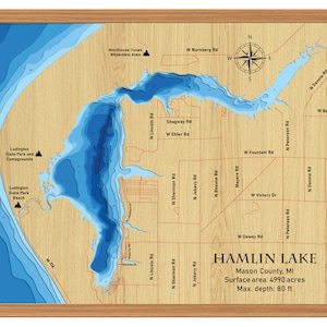 Digital File PDF, SVG - Hamlin Lake Michigan Map Bathymetric Depth ...